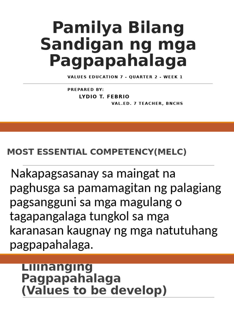 Pamilya Bilang Sandigan NG Mga Pagpapahalaga | PDF