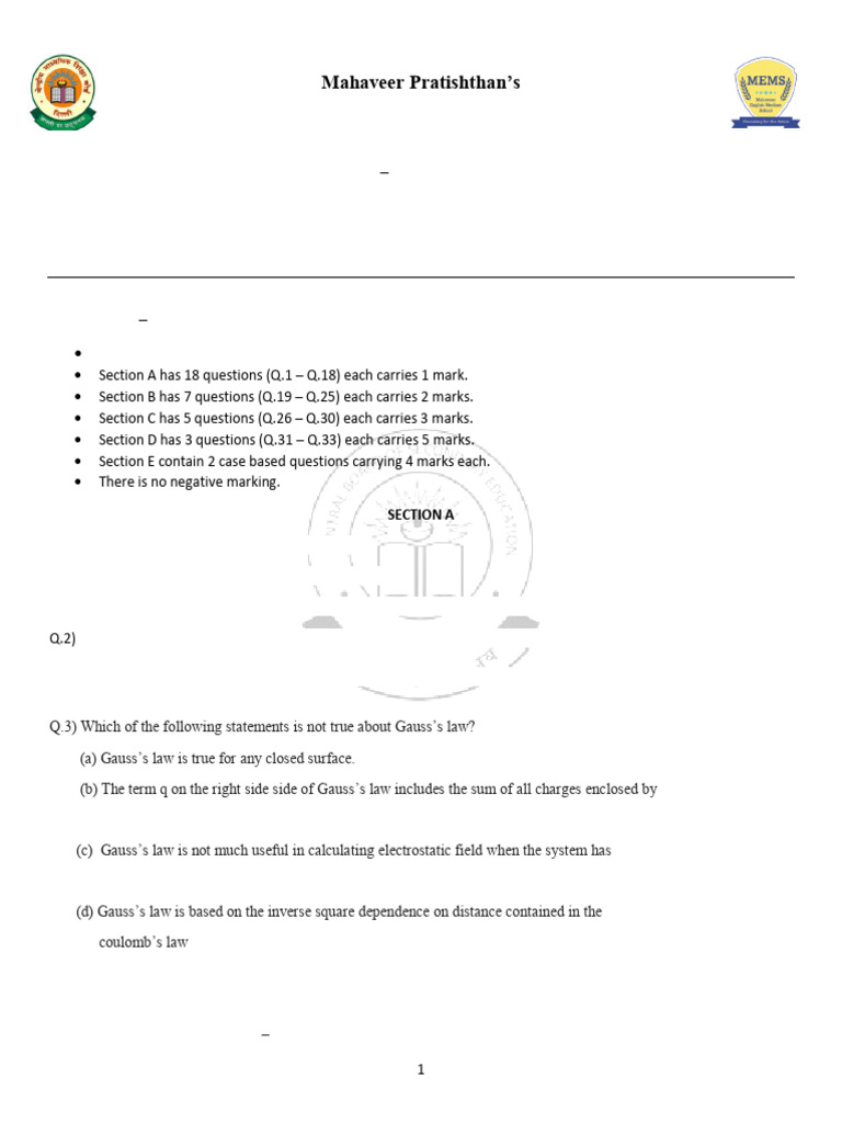12th CBSE Midterm - Physics | PDF | Electric Field | Inductor