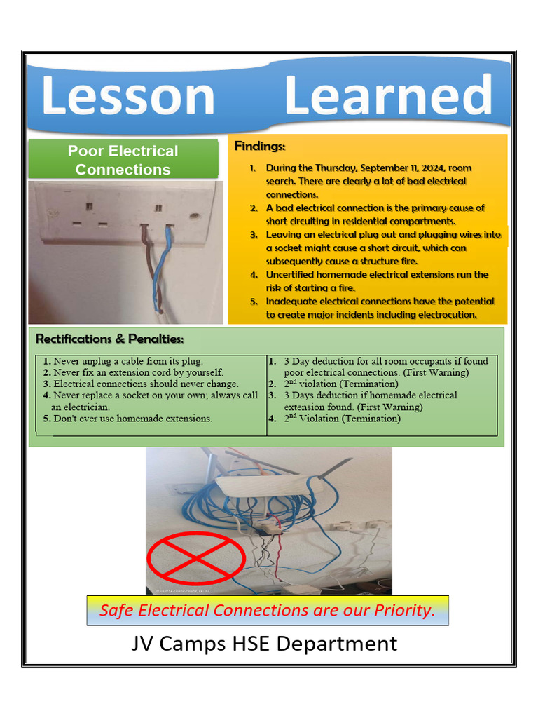Lesson Learned No-3 Damaged Electrical Sockets & Electrical Cables | PDF
