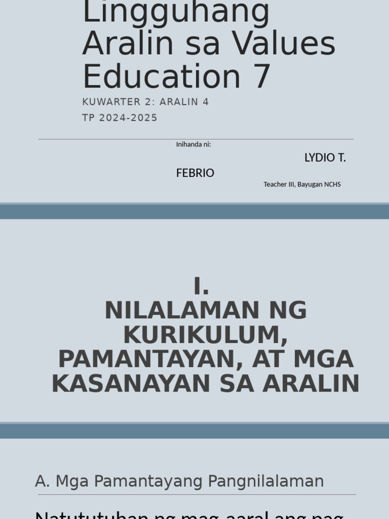 w4 Lingguhang Aralin Sa Values Education 7 | PDF