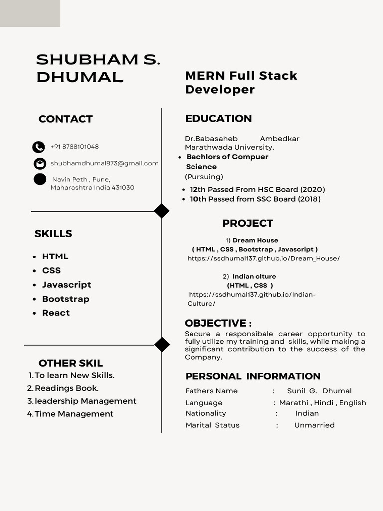 Associate Software Engineer - Shubham Dhumal | PDF
