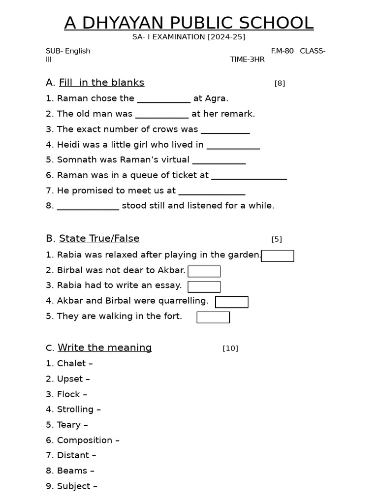 Class 3 English | PDF | Morphology | Grammar