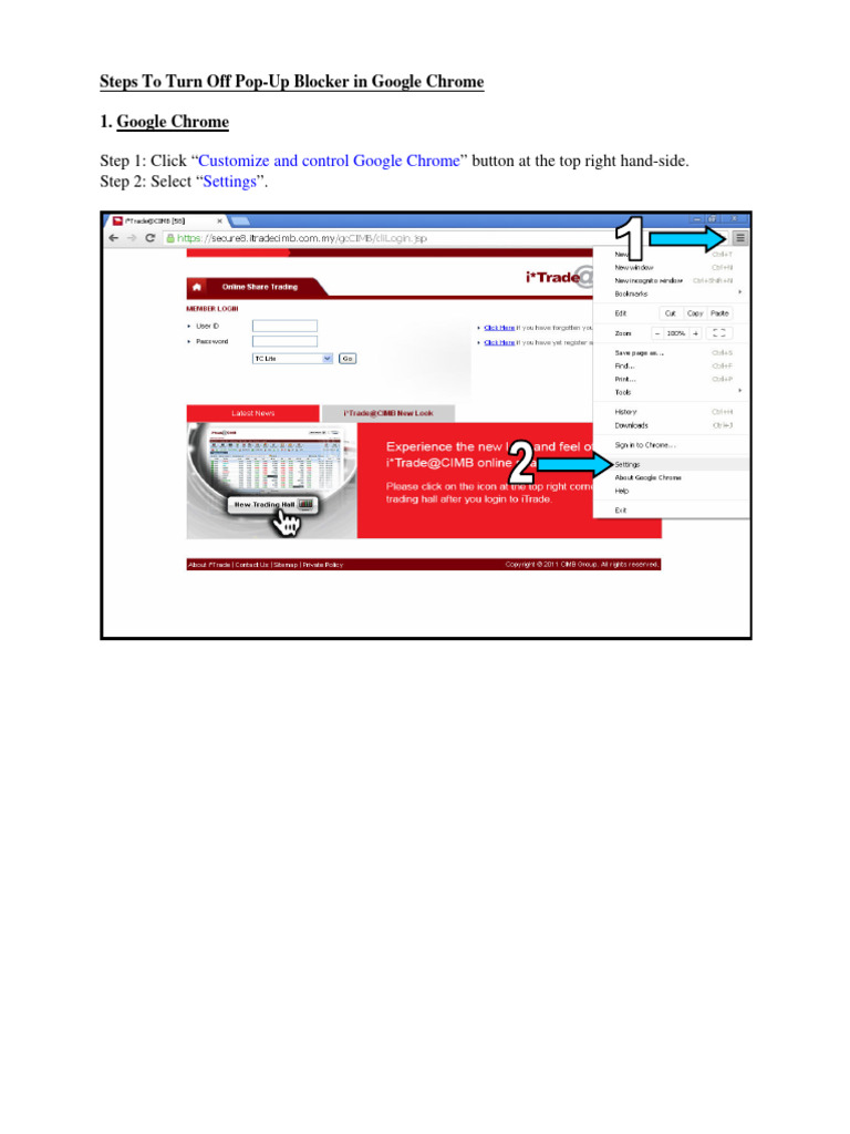 Steps To Turn On Turn Off Pop-Up Blocker | PDF