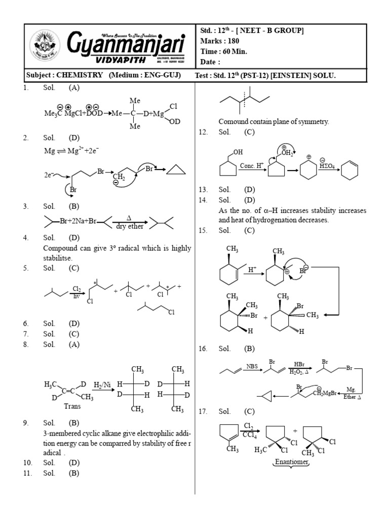 12TH PST-12 Eng-Guj Solu. (26-11-2024) - Einstein | PDF | Methyl Group | Ether