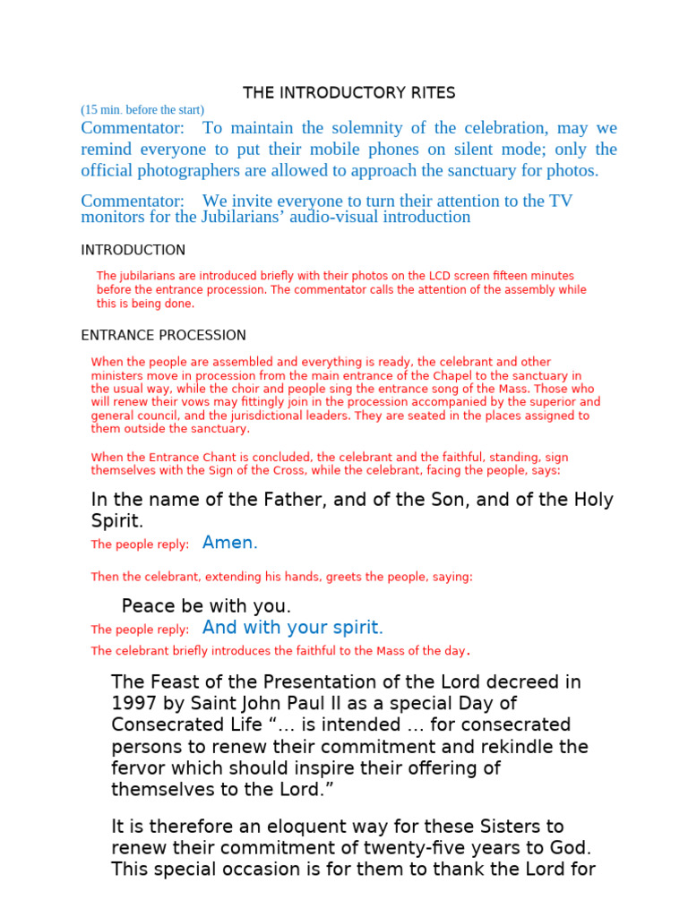 COMMENTATOR - RVM JUBILEE LITURGY - As of 1 - Feb 2024 | PDF ...