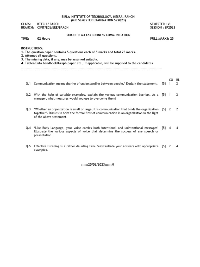 Mt123 Business Communication (Mid - sp23) | PDF