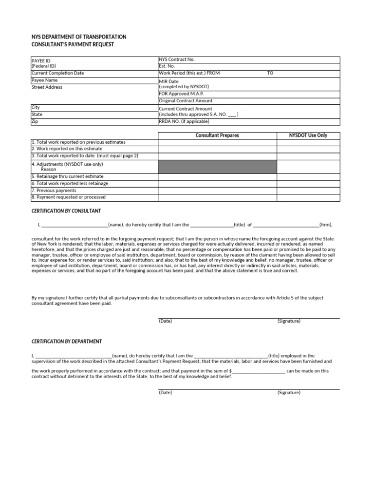 NYSDOT Consultant Payment Request Form | PDF | Overtime | Salary