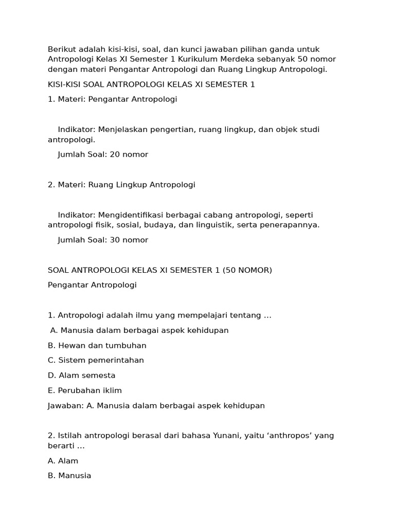 Soal Antro Kumer Kls XI SMSTR 1 | PDF