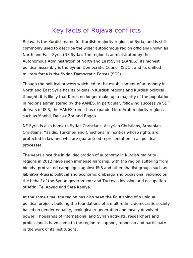 Key Facts of Rojava Conflicts | PDF | Syrian Democratic Forces | Syria