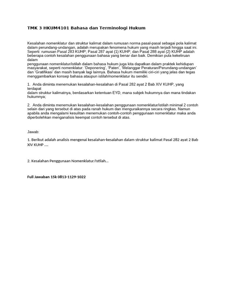 TMK 3 HKUM4101 Bahasa Dan Terminologi Hukum | PDF