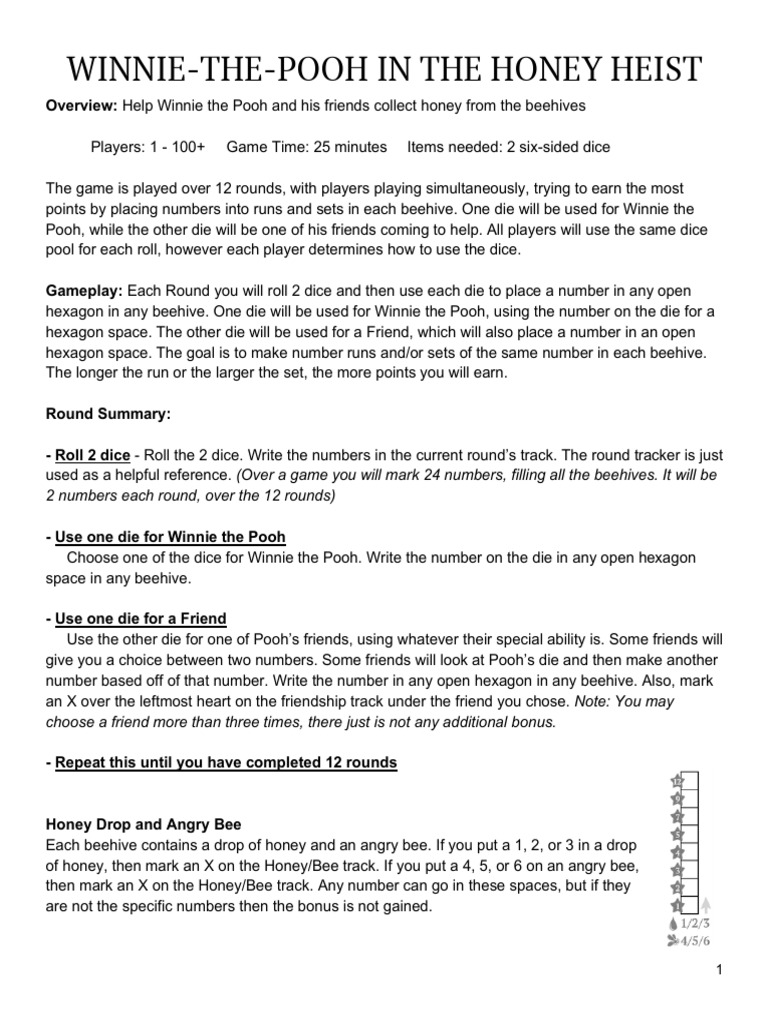 Winnie The Pooh Honey Heist Rules | PDF | Winnie The Pooh