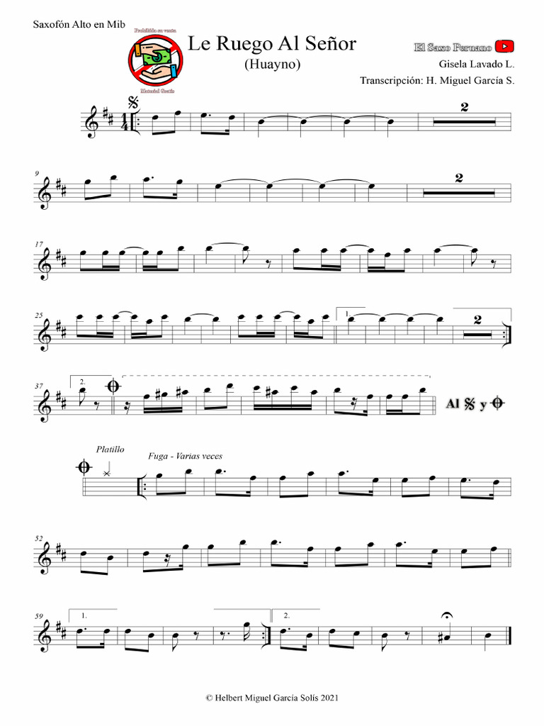 LE RUEGO AL SEÑOR - GISELA LAVADO - SAXO ALTO EN MIb | PDF