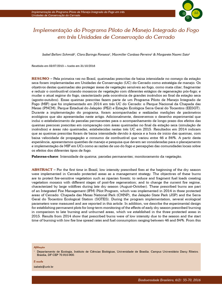 Implementao Do Programa Piloto de Manejo Integrado Do Fogo | PDF | Incêndios | Temperatura