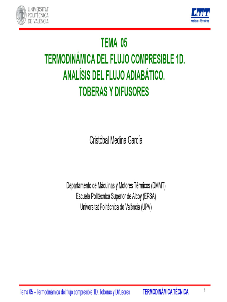 Tema 05 Termodinamica Flujo Compresible 1D Cristóbal | PDF | Boquilla ...