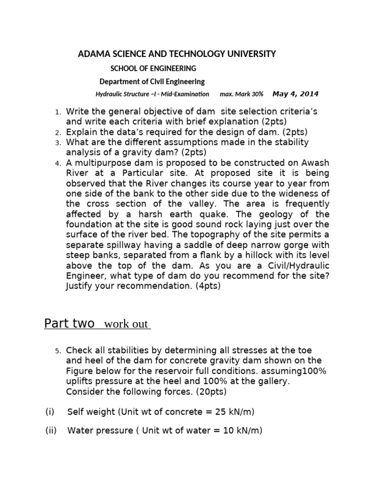 Hydraulic Structure I EXAM | PDF