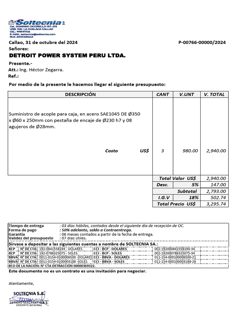 Ppto-00766.-Detroit Power System Peru Ltda.-Suministro de 03 Acoples ...