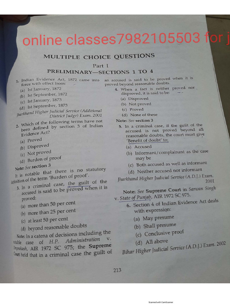 Evidence Act Mock Test | PDF