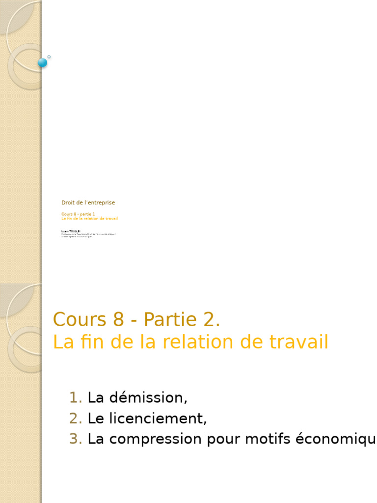 Cours 8b. La Fin de La Relation de Travail | PDF | Éthique des affaires | Relations de travail
