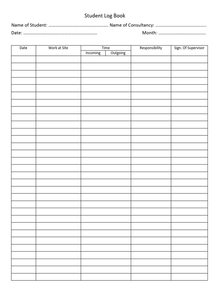 Student Internship Log Sheet | PDF