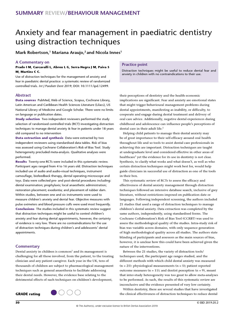 Anxiety and Fear Management in Paediatric Dentistry Using Distraction ...