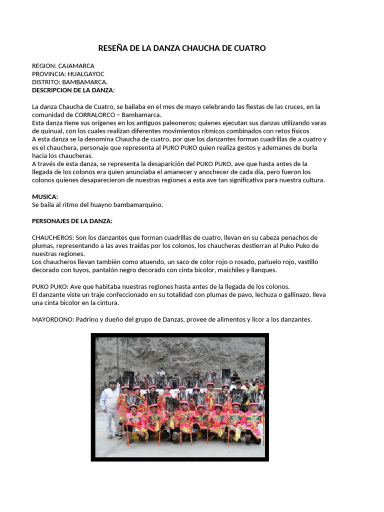Reseña de la Danza Chaucha de Cuatro | PDF