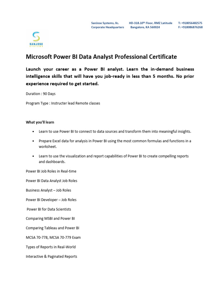 Microsoft Power BI Data Analyst Professional Certificate | PDF
