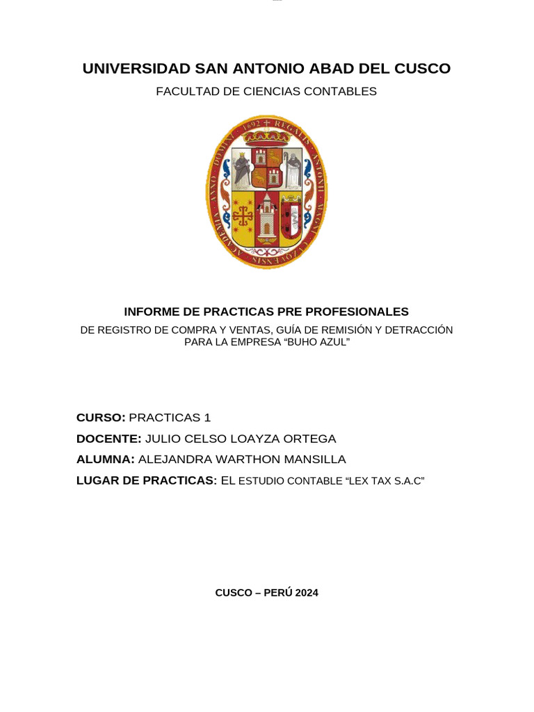 Informe de Practicas Pre-profesionales-Alejandra Warthon Mansilla | PDF | Contabilidad | Business