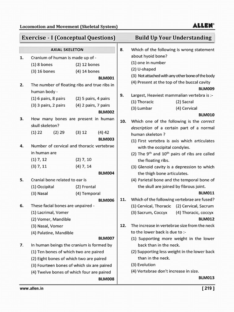 Exercise I-III - Locomotion and Movement - Skeletal and Muscles | PDF