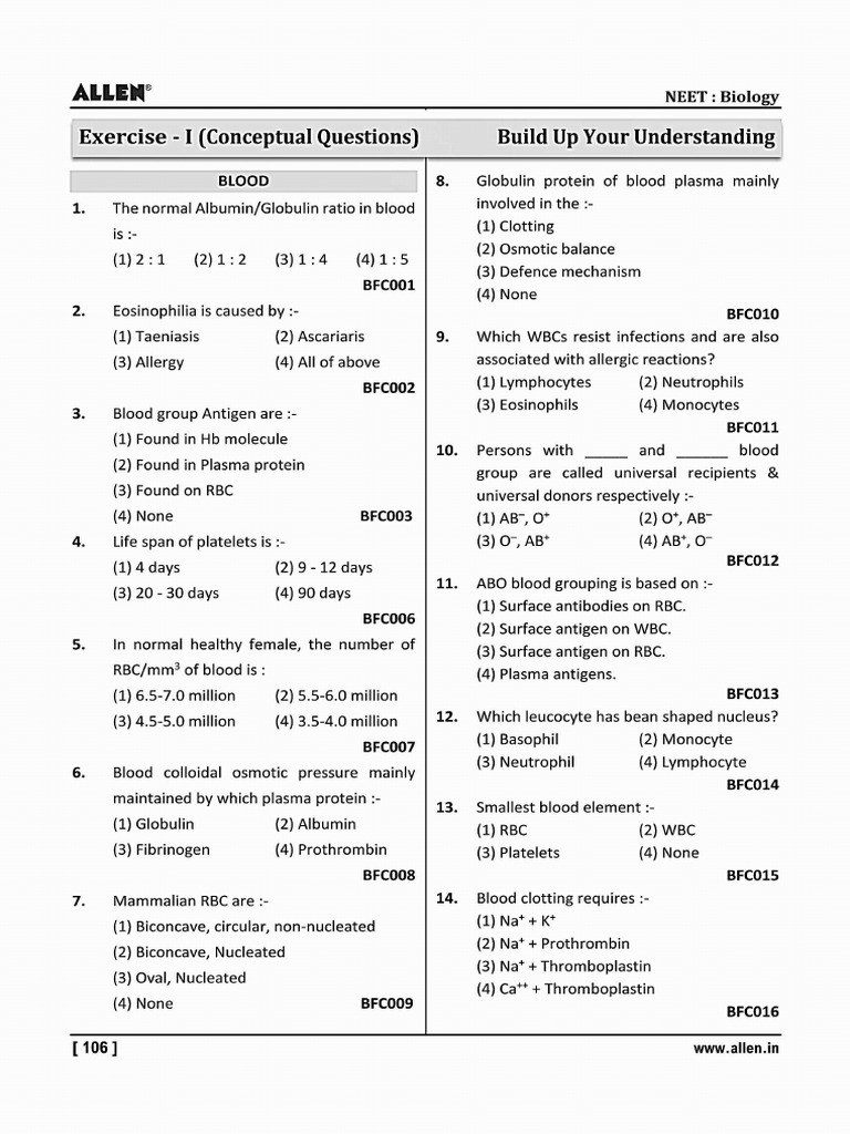Exercise I-III - Body Fluids - Circulation | PDF
