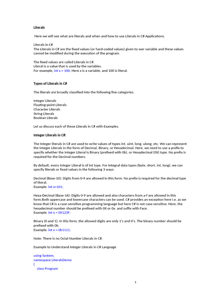 Literals Pdf Integer Computer Science Boolean Data Type 2009