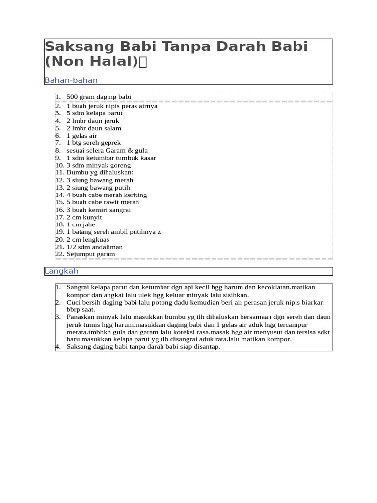 Saksang Babi Tanpa Darah Babi | PDF