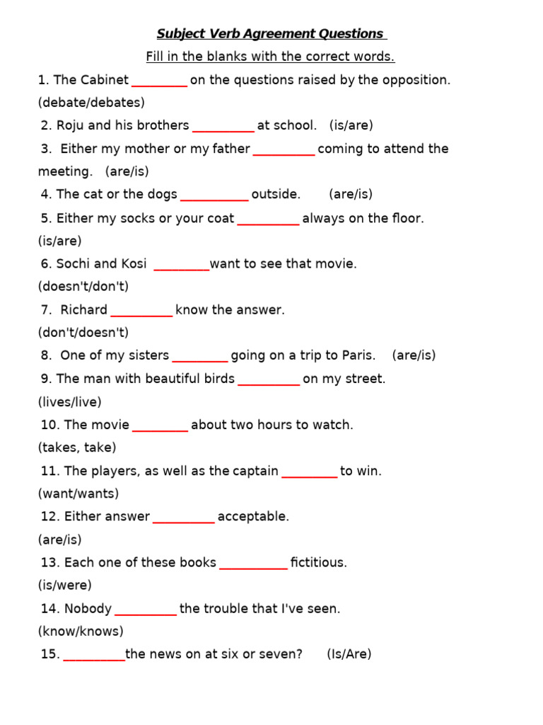 Subject-Verb Homework 26-11-2024 | PDF