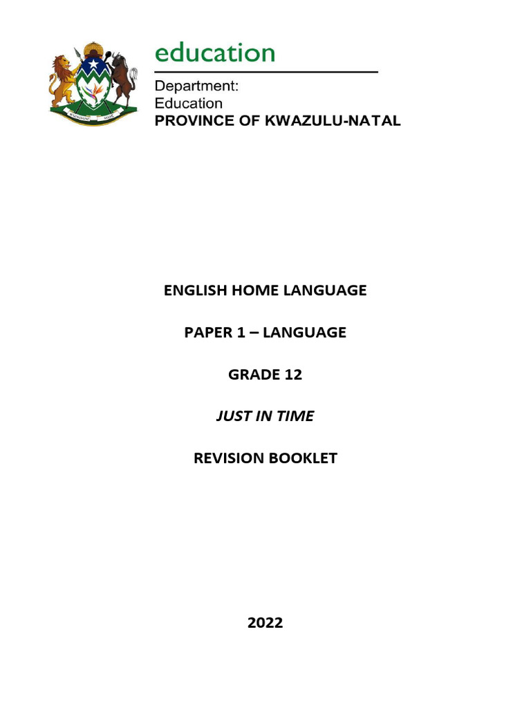 Grade 12 English Home Language Guide | PDF | Reading Comprehension ...