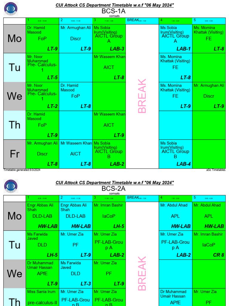 CS Timetable W.E.F 06 May | PDF