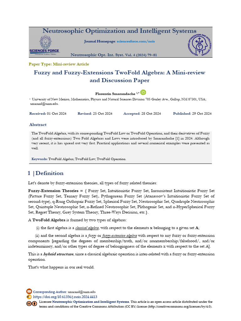 Fuzzy and Fuzzy-Extensions TwoFold Algebra: A Mini-Review and Discussion Paper | PDF ...