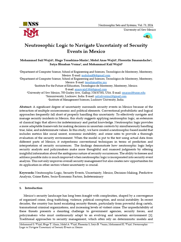 Neutrosophic Logic To Navigate Uncertainty of Security Events in Mexico | PDF | Fuzzy Logic | Logic