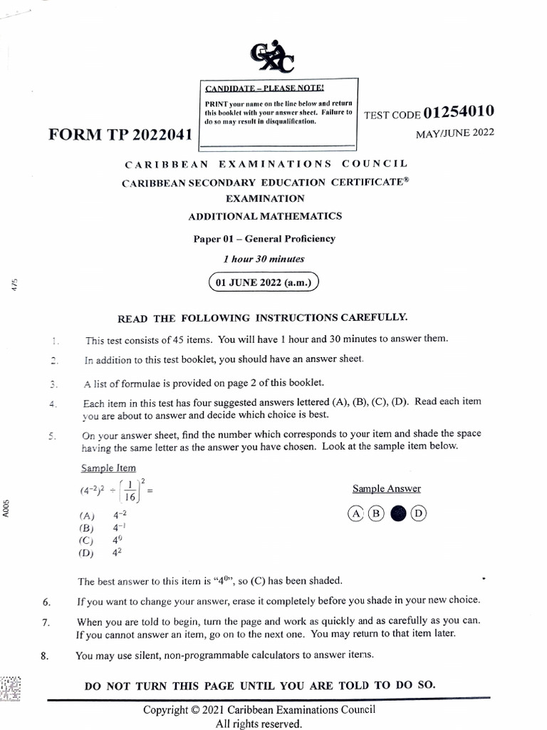 June 2022 CSEC Add Maths P1 Solutions | PDF | Logarithm | Angle