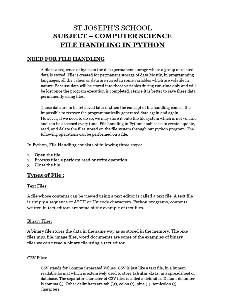 FILE HANDLING IN PYTHON NOTES Final | PDF | Computer File | Comma ...