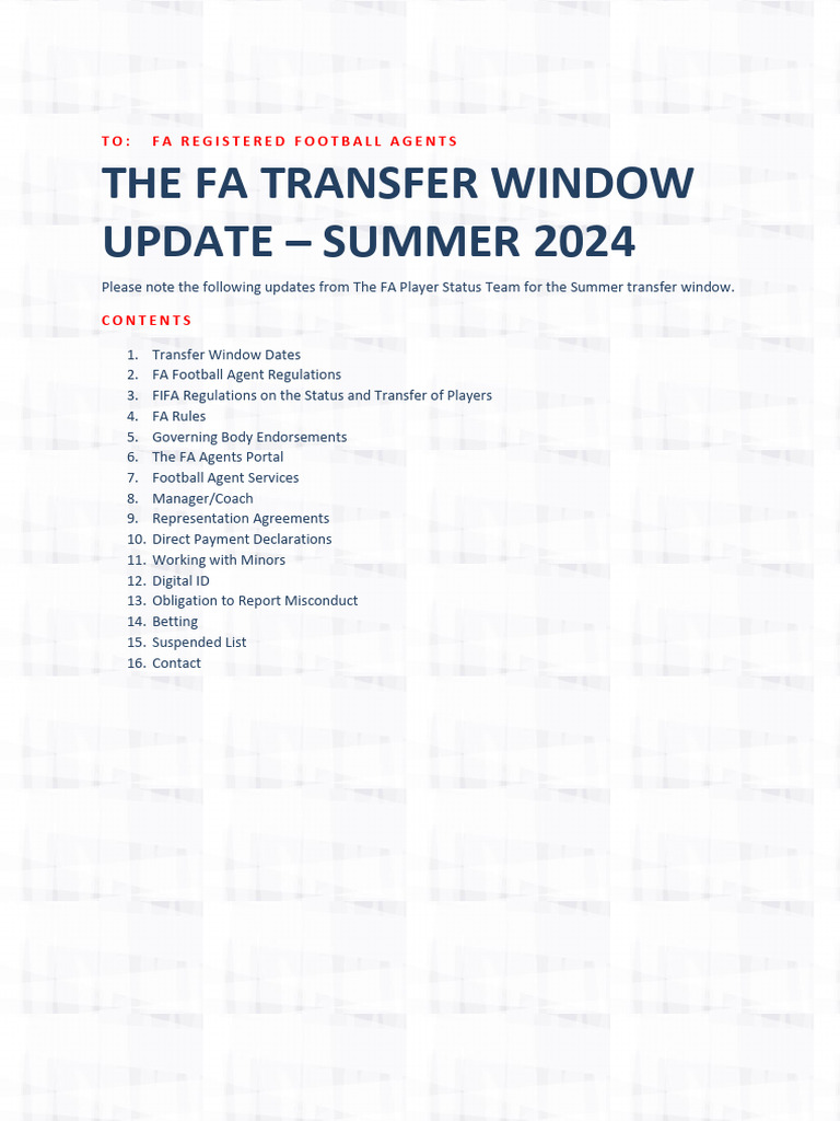 FA Transfer Window Update - Summer 2024 | PDF | Association Football ...