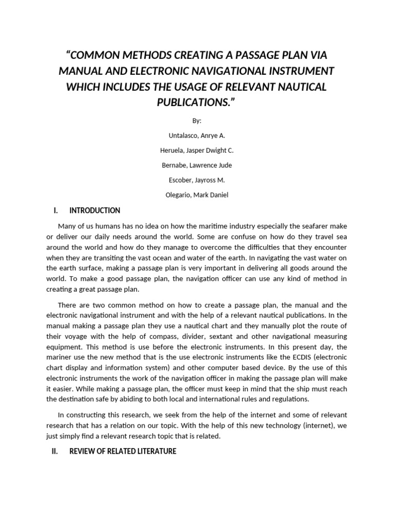 Common Methods Creating A Passage Plan Via Manual and Electronic ...