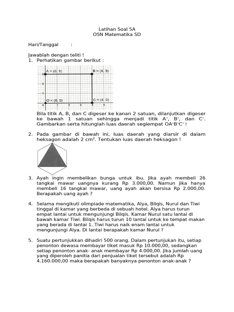 Latihan Soal OSN Matematika SD 5A 111124 | PDF