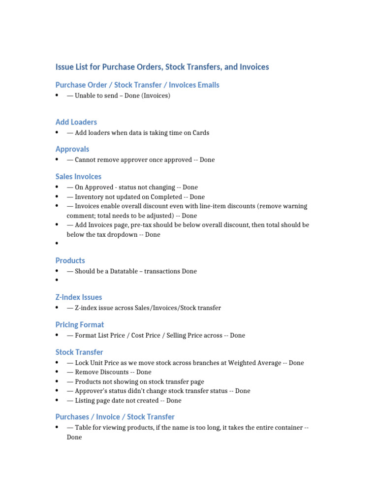 Purchase Order Issues Document | PDF