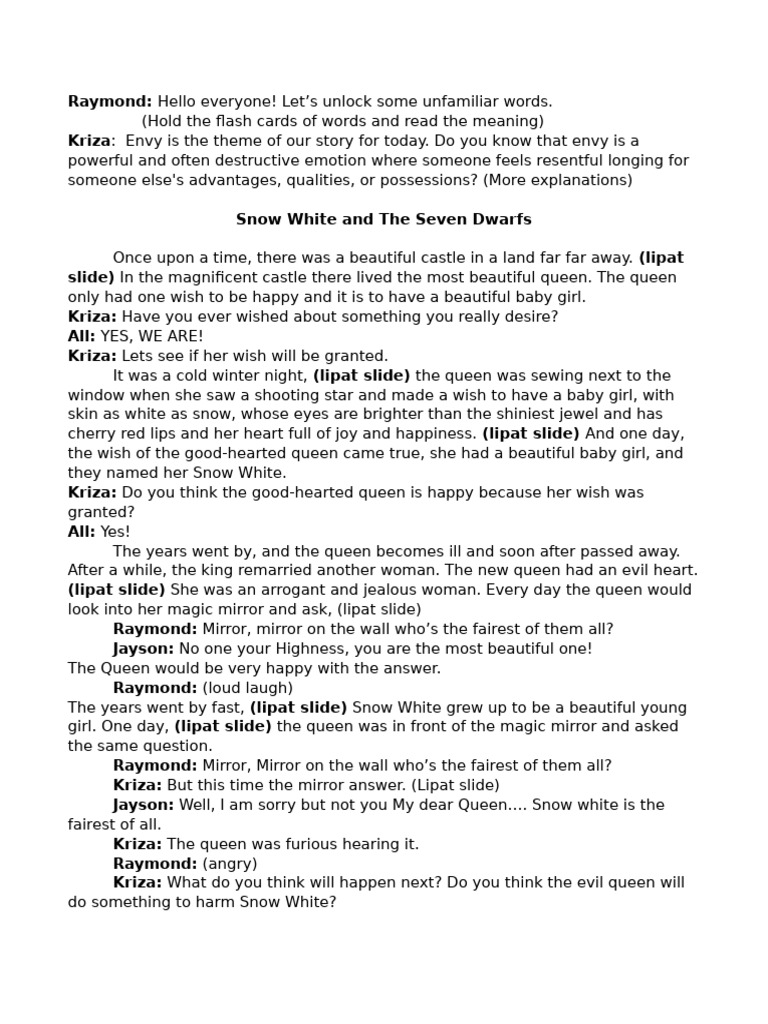 Literature Circle | PDF | Snow White