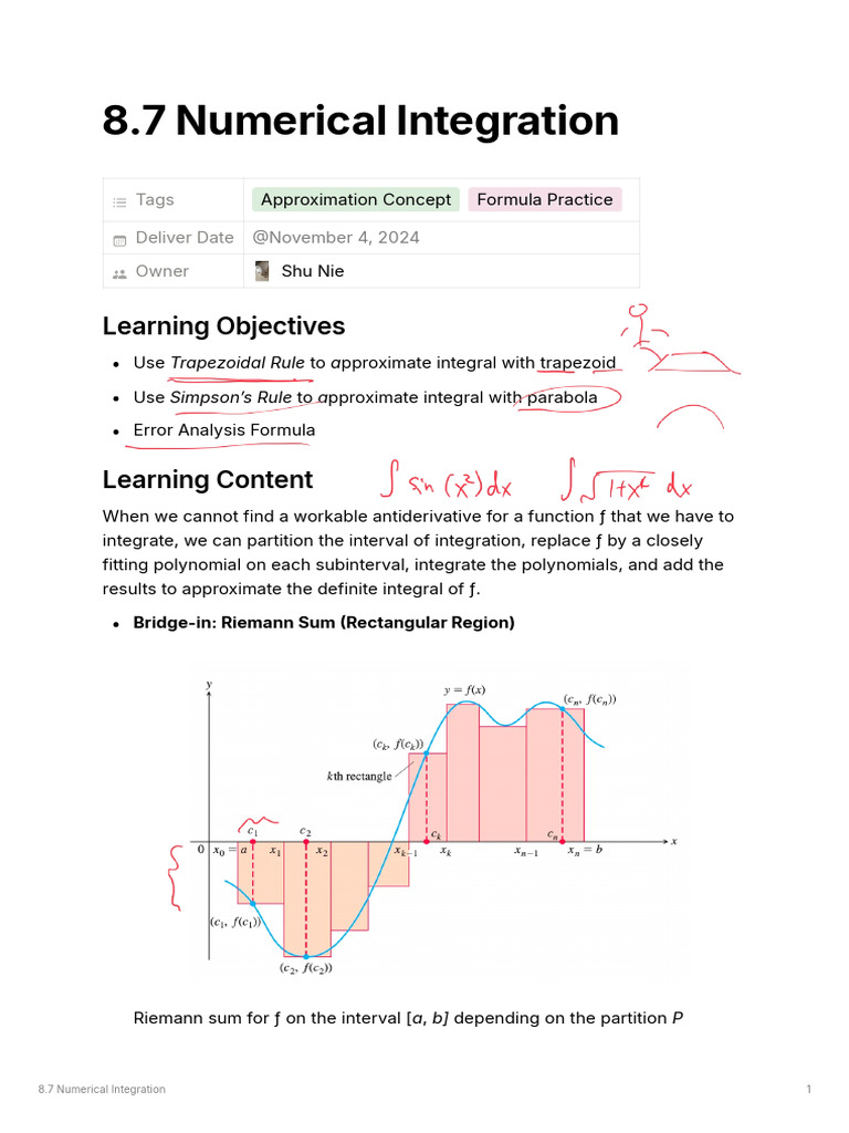 8.7 Numerical Integration | PDF | Integral | Mathematical Concepts