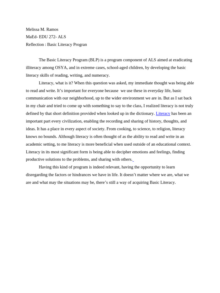 Reflections in ALS | PDF | Literacy | Learning