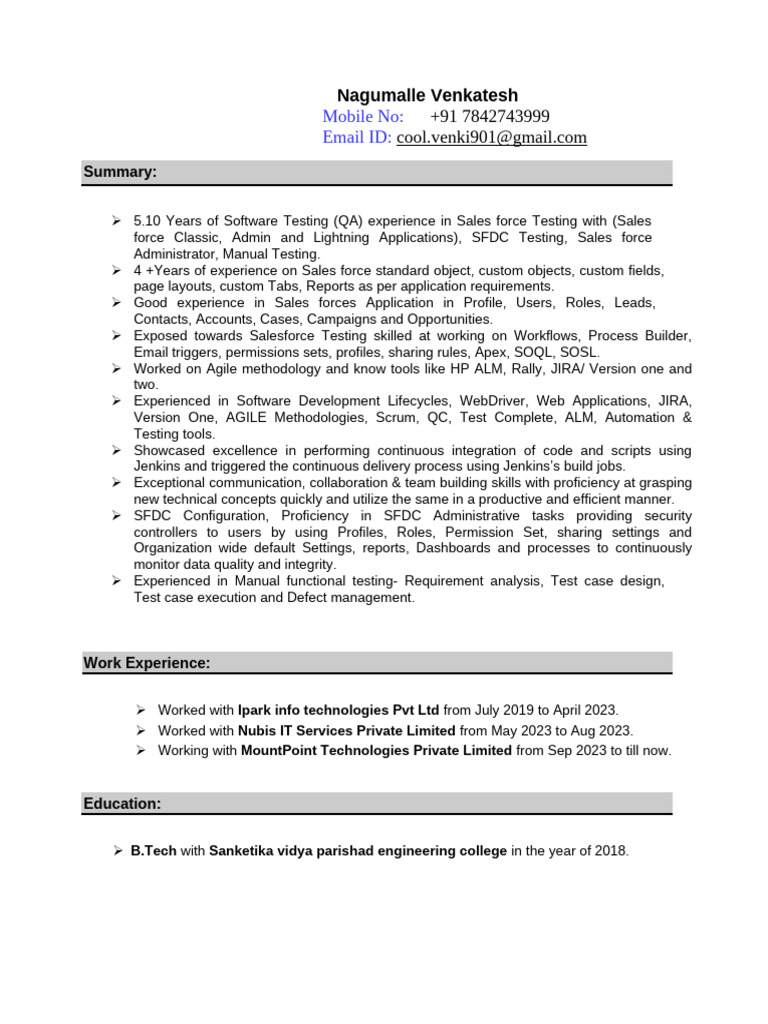 Venkat - SFDC Tester | PDF | Software Testing | Software Development ...