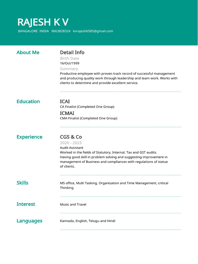 Audit Assistant Resume - Rajesh K V | PDF