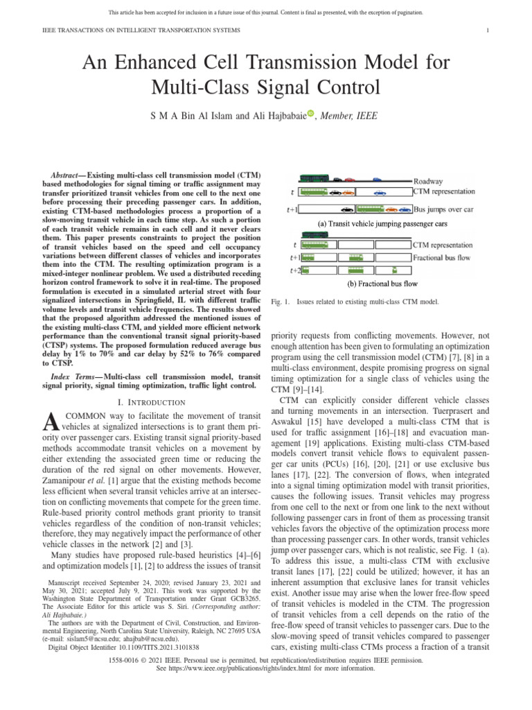 An Enhanced Cell Transmission Model For Multi-Class Signal Control ...