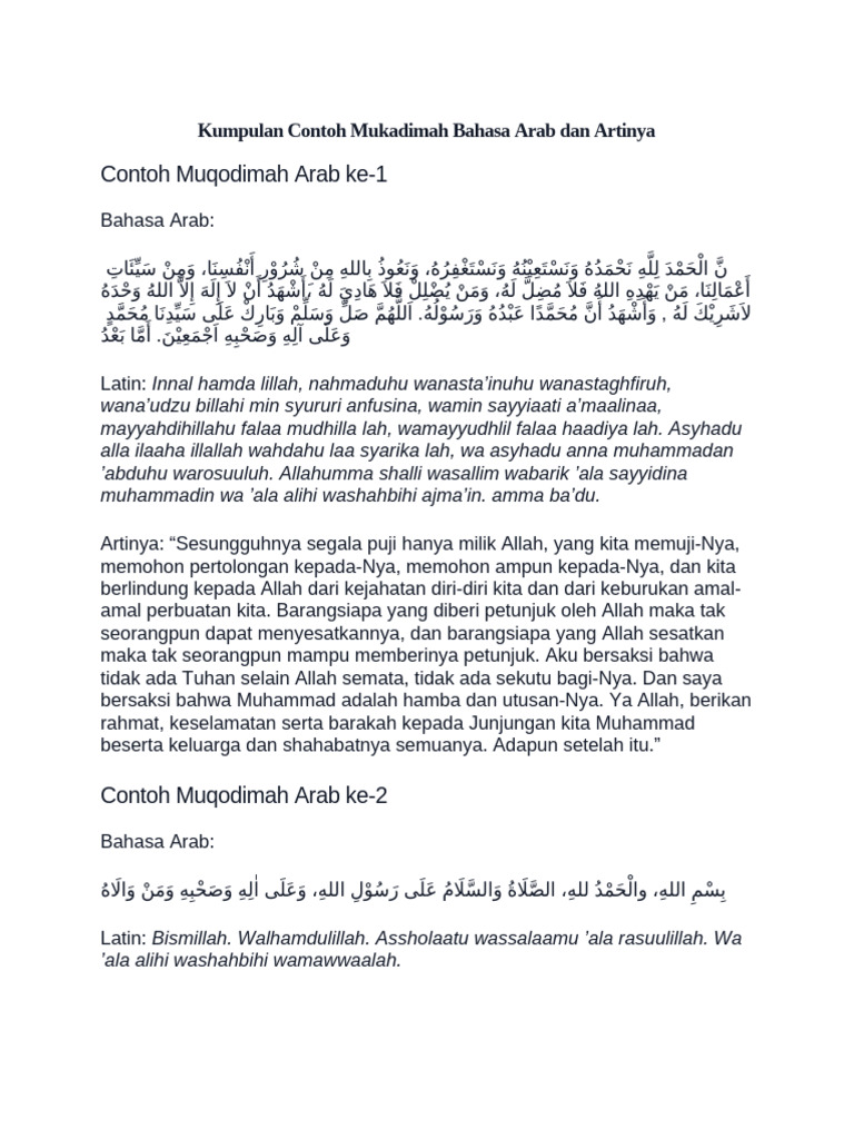 Kumpulan Contoh Mukadimah Bahasa Arab Dan Artinya | PDF