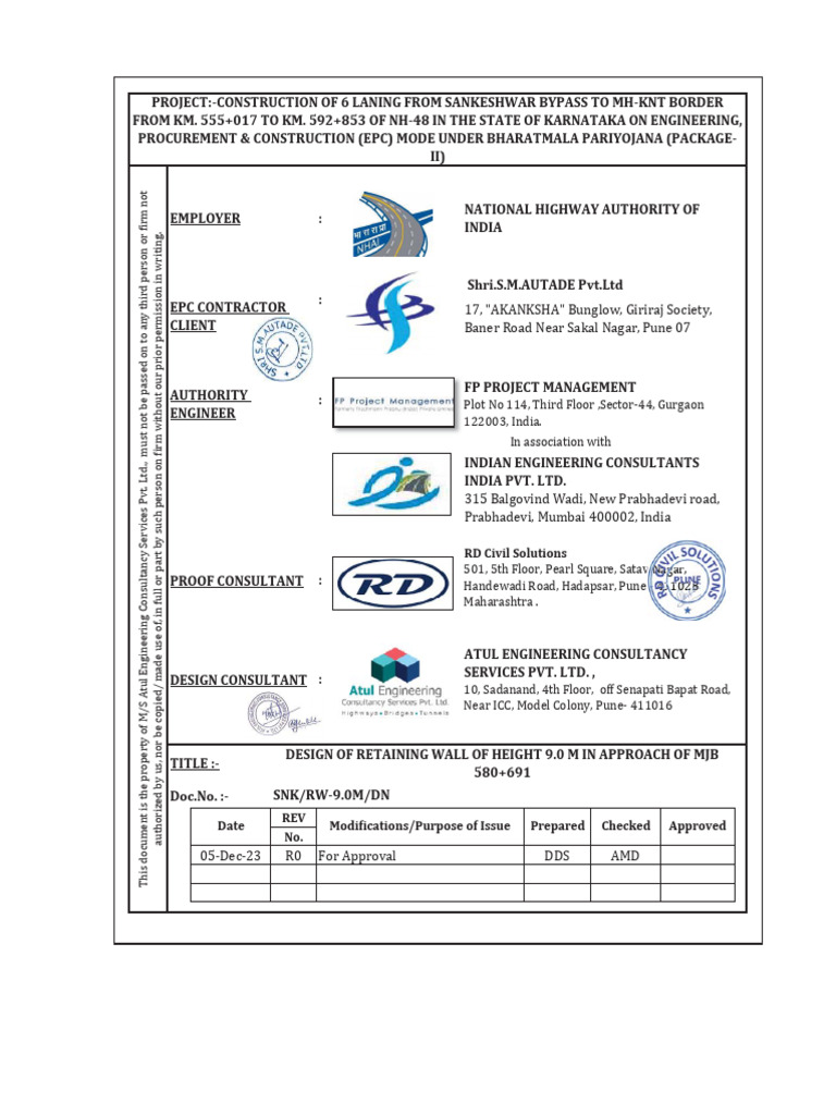 Design of 9m RCC Retaining Wall | PDF | Mechanics | Building Engineering